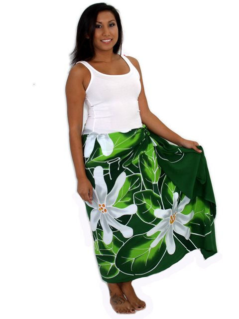 Pareo Island - Tiare Dark Green Premium Hand Printed Pareo Sarong ...